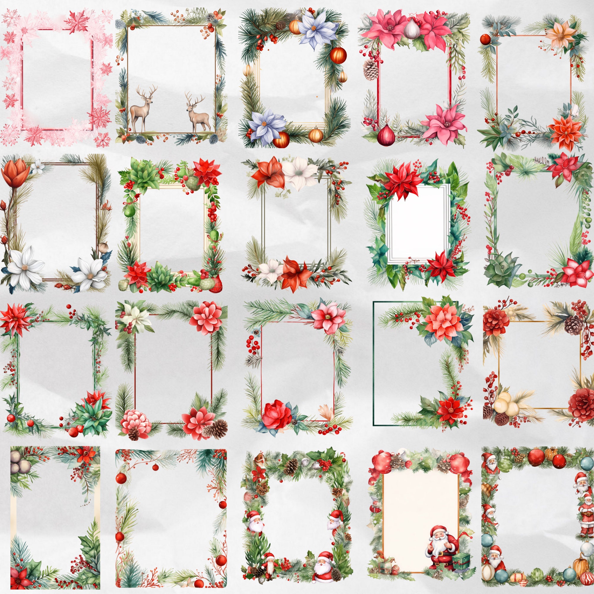 Watercolor Christmas Border Clipart Winter Floral Frame PNG Watercolor ...