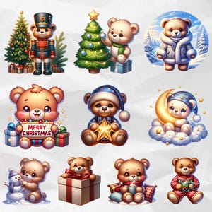 Cute Christmas Teddy Bears Clipart PNG Watercolor Teddy Bear Cliaprt ...