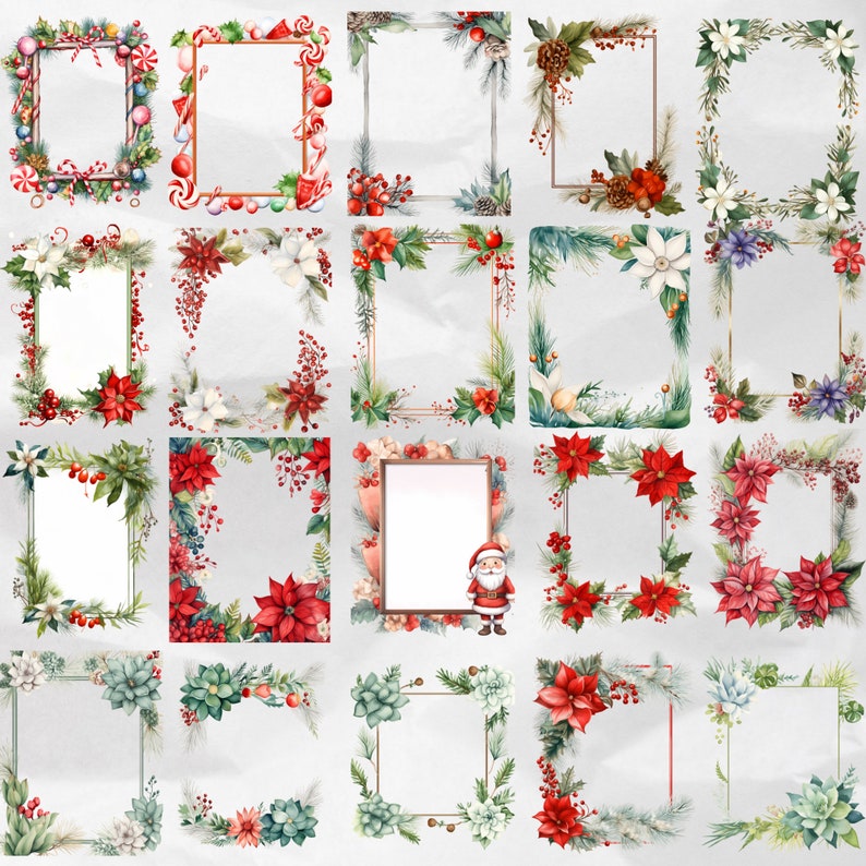 Watercolor Christmas Border Clipart Winter Floral Frame PNG Watercolor ...