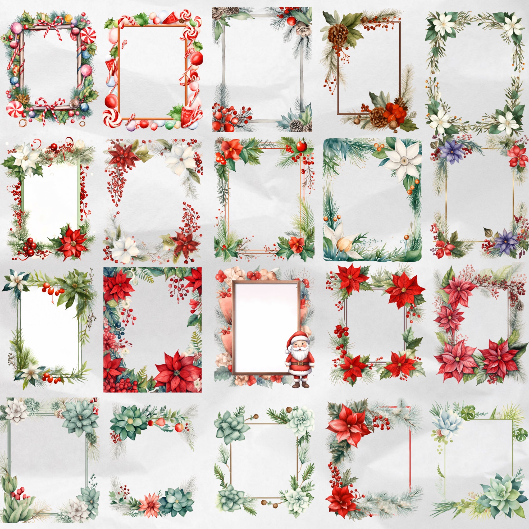 Watercolor Christmas Border Clipart Winter Floral Frame PNG Watercolor ...