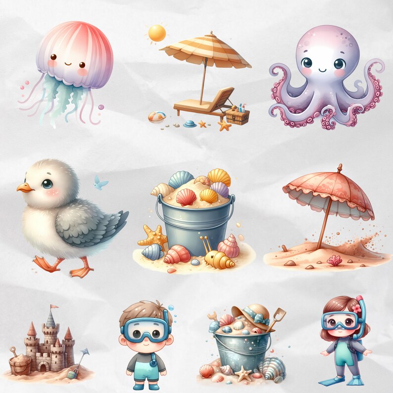 Watercolor Nautical Clipart Beach PNG Clipart Coastal Decor Summer ...