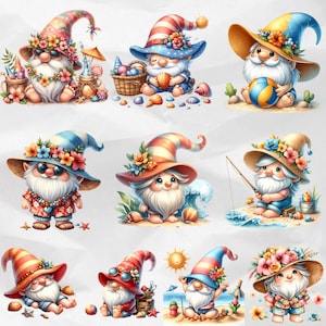 Watercolor Beach Gnomes Clipart: Boho Floral Summer PNG (digital ...
