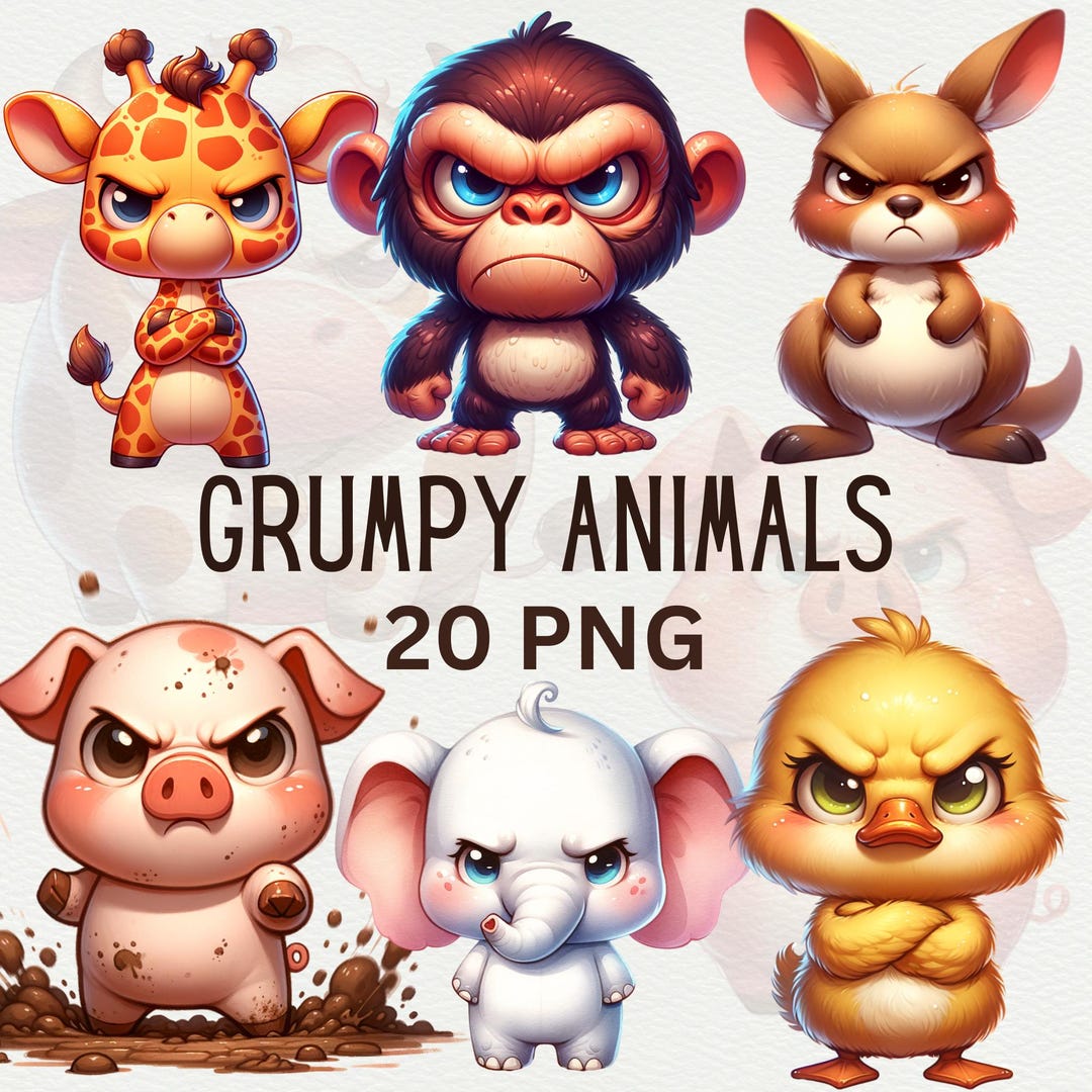Grumpy Animals Clipart Cute Funny Animals Clipart Bundle Printable ...