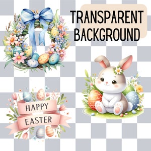 Watercolor Happy Easter Clipart Bundle Cute Easter Bunny Clipart PNG ...
