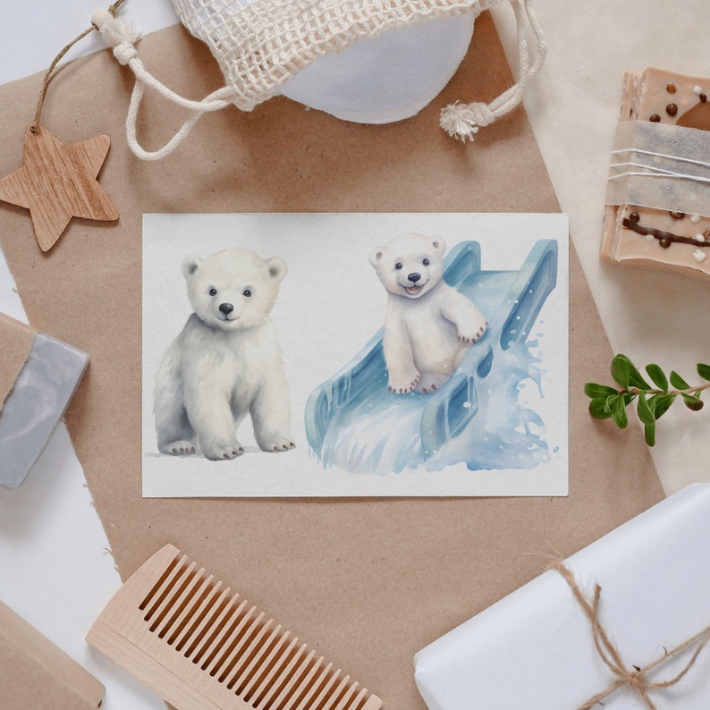 Watercolor Polar Bear Winter PNG Clipart Cute Winter Animal PNG Cute ...
