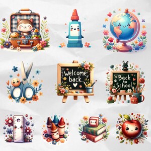 Watercolor Back to School Clipart Bundle Teacher Stickers PNG School ...