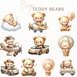 Watercolor Teddy Bear Clipart Neutral Baby Shower Clipart Beige Nursery ...