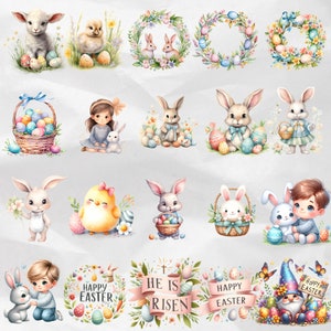 Watercolor Happy Easter Clipart Bundle Cute Easter Bunny Clipart PNG ...