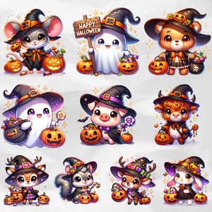 Watercolor Halloween Animal Clipart Bundle 32 PNG Halloween Clipart ...