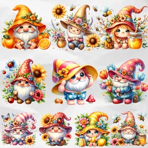 Summer Gnome Clipart Watercolor Gnome PNG Summer Clipart Floral Gnomes ...