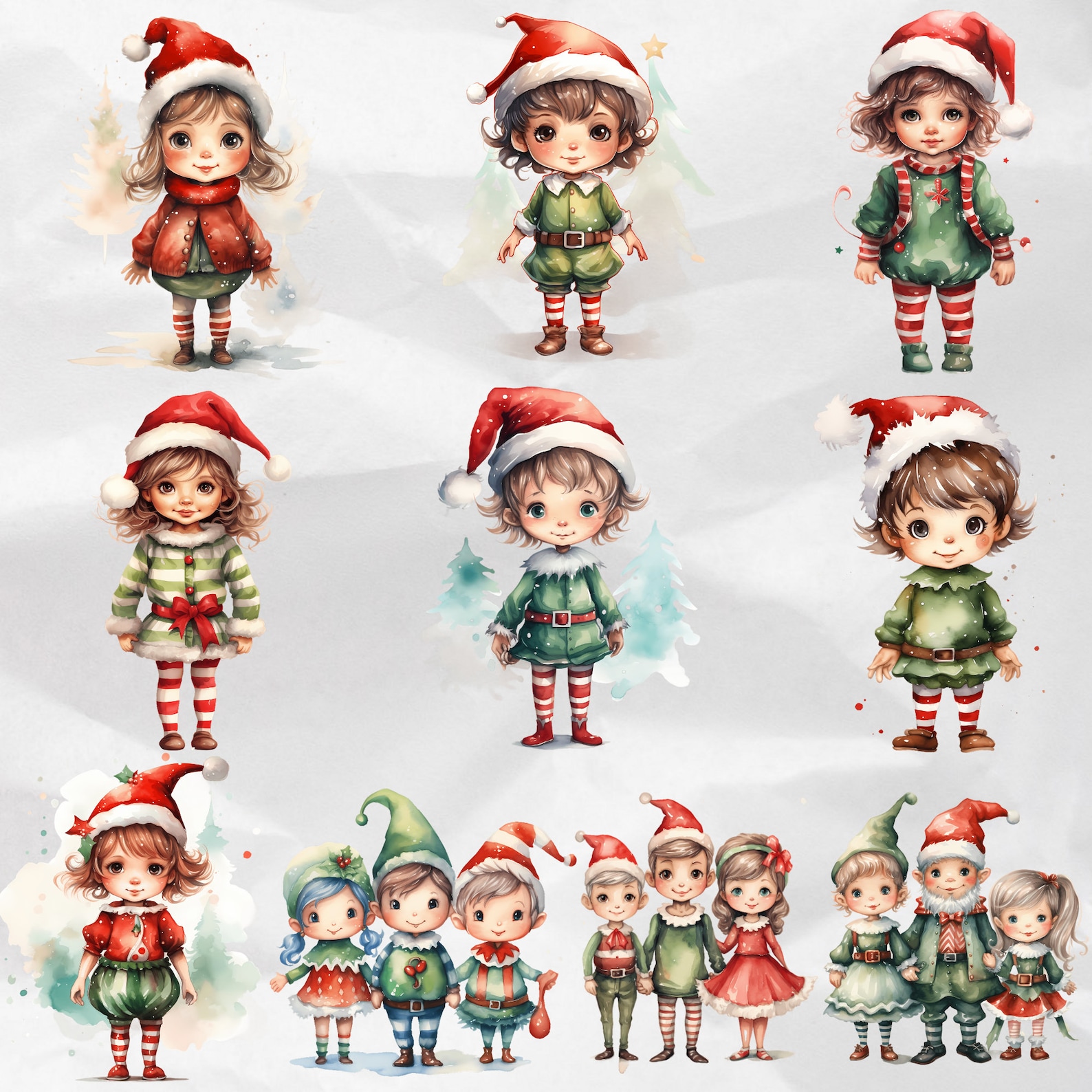 Christmas Elves Watercolor Clipart PNG Christmas Elf Clipart PNG ...