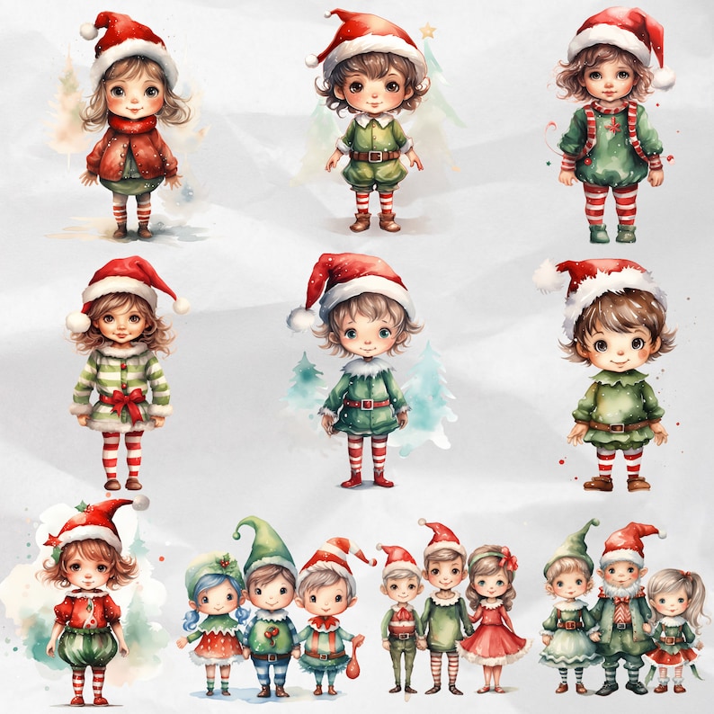 Christmas Elves Watercolor Clipart PNG Christmas Elf Clipart PNG ...
