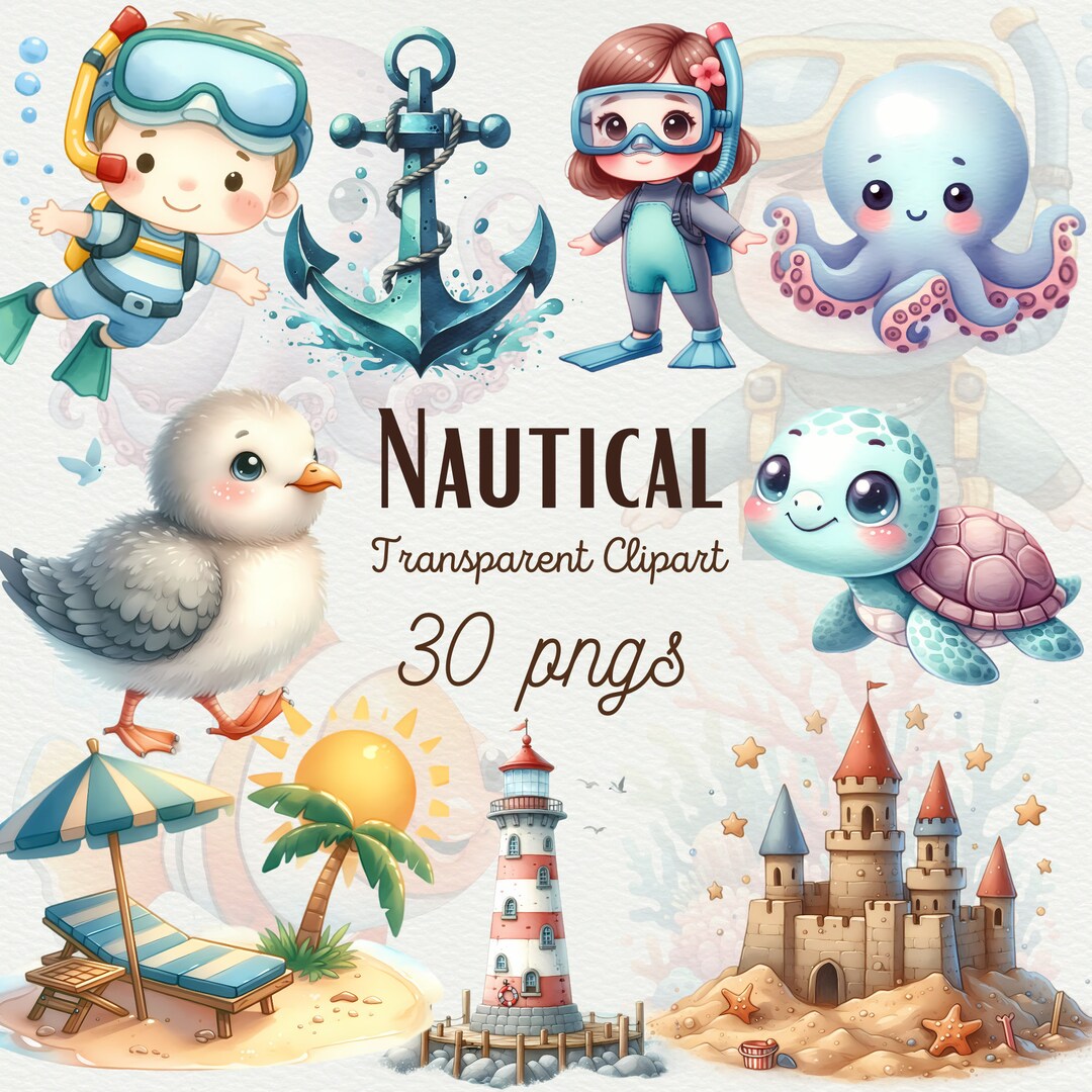 Watercolor Nautical Clipart Beach PNG Clipart Coastal Decor Summer ...