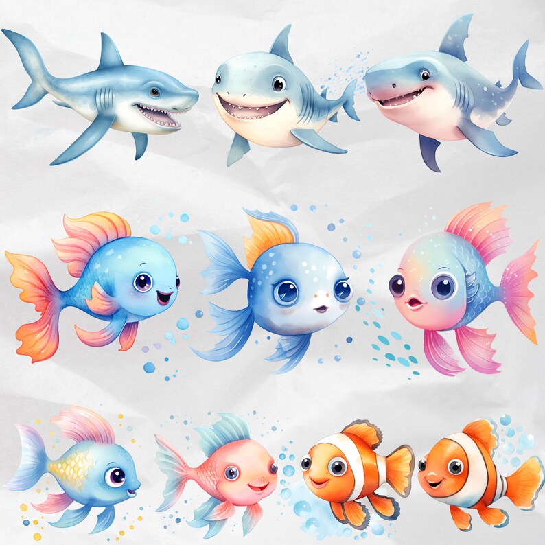 Watercolor Undersea Clipart Cute Ocean Baby Animals Watercolor - Etsy