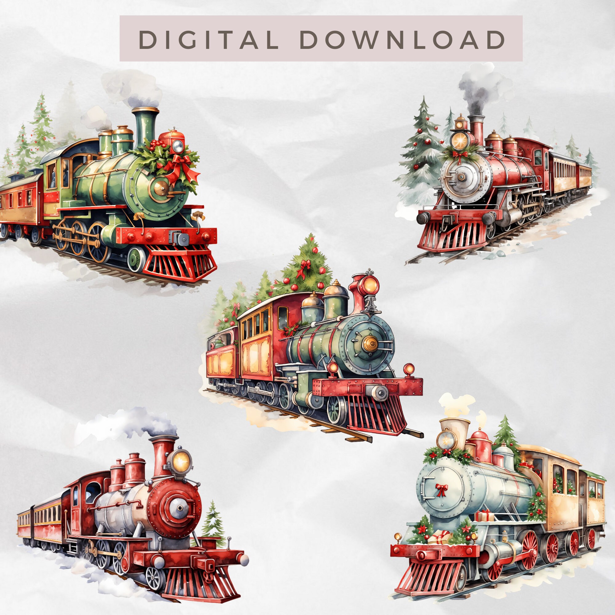 Watercolor Christmas Polar Express Train PNG Clipart Watercolor Winter ...