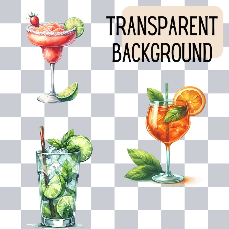 Watercolor Cocktail Drink Clipart Bundle Illustrative Cocktails Clipart ...