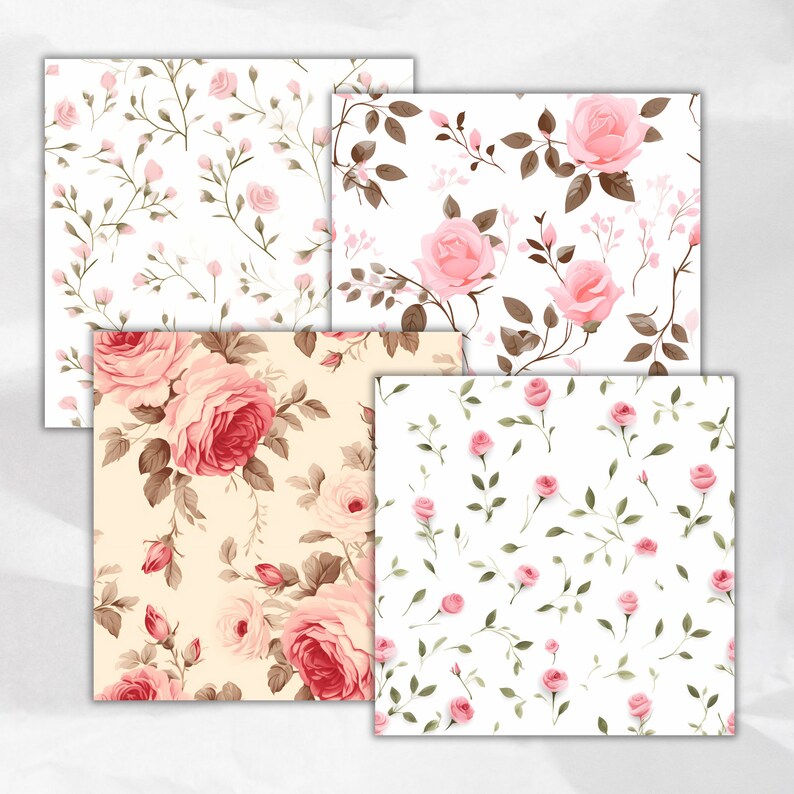 Vintage Watercolor Pink Roses Digital Paper Seamless Roses Pattern ...