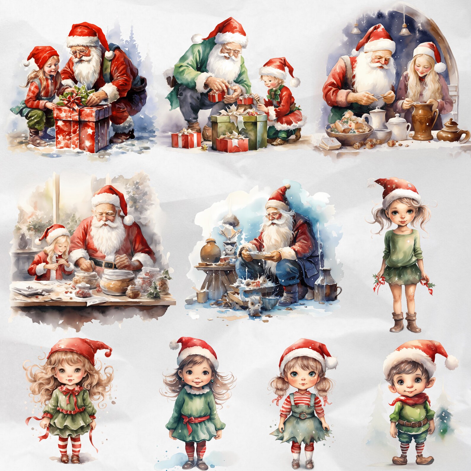 Christmas Elves Watercolor Clipart PNG Christmas Elf Clipart PNG ...