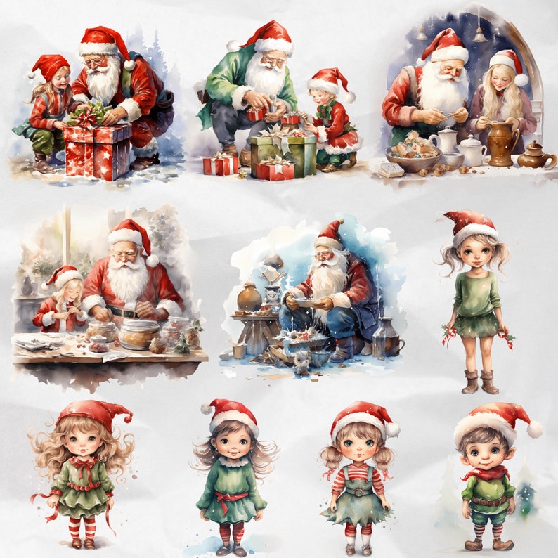 Christmas Elves Watercolor Clipart PNG Christmas Elf Clipart PNG ...