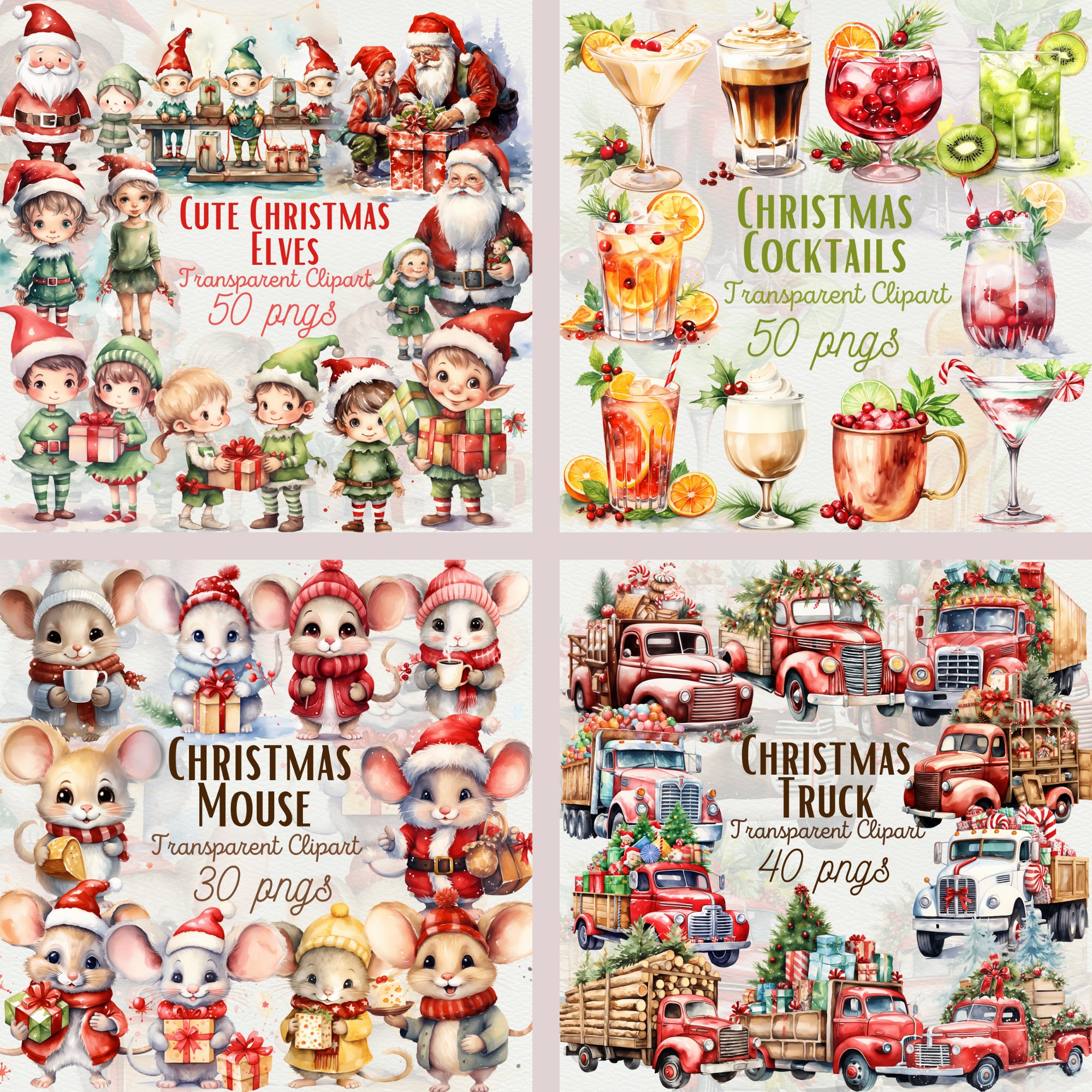 Cute Watercolor Christmas Clipart Bundle Christmas Gift Clipart Winter ...