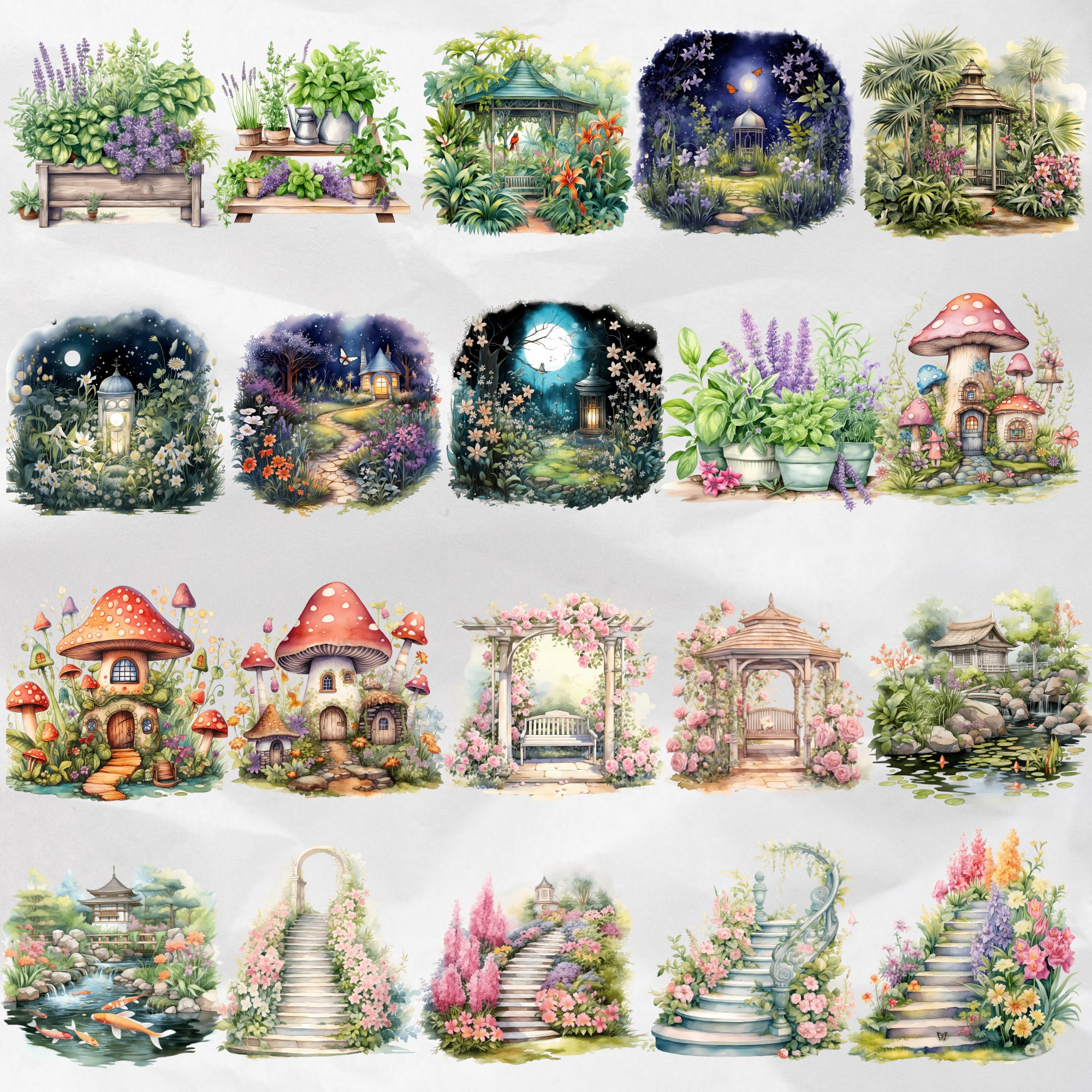 70 Watercolor Spring Gardens Clipart Spring Garden Graphics Painted ...