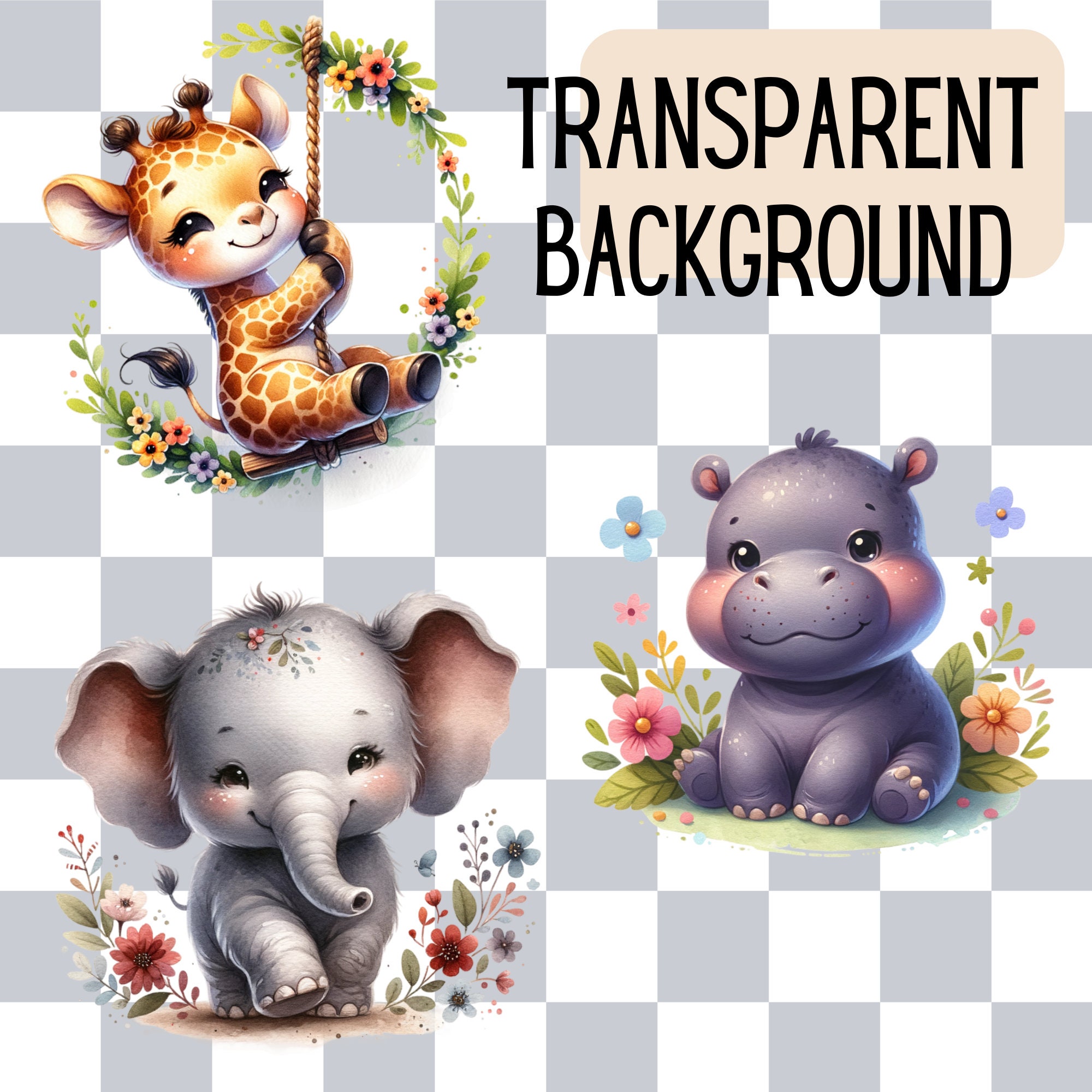 Safari Animals Clipart Watercolor Baby Safari Animal PNG Cute Jungle ...