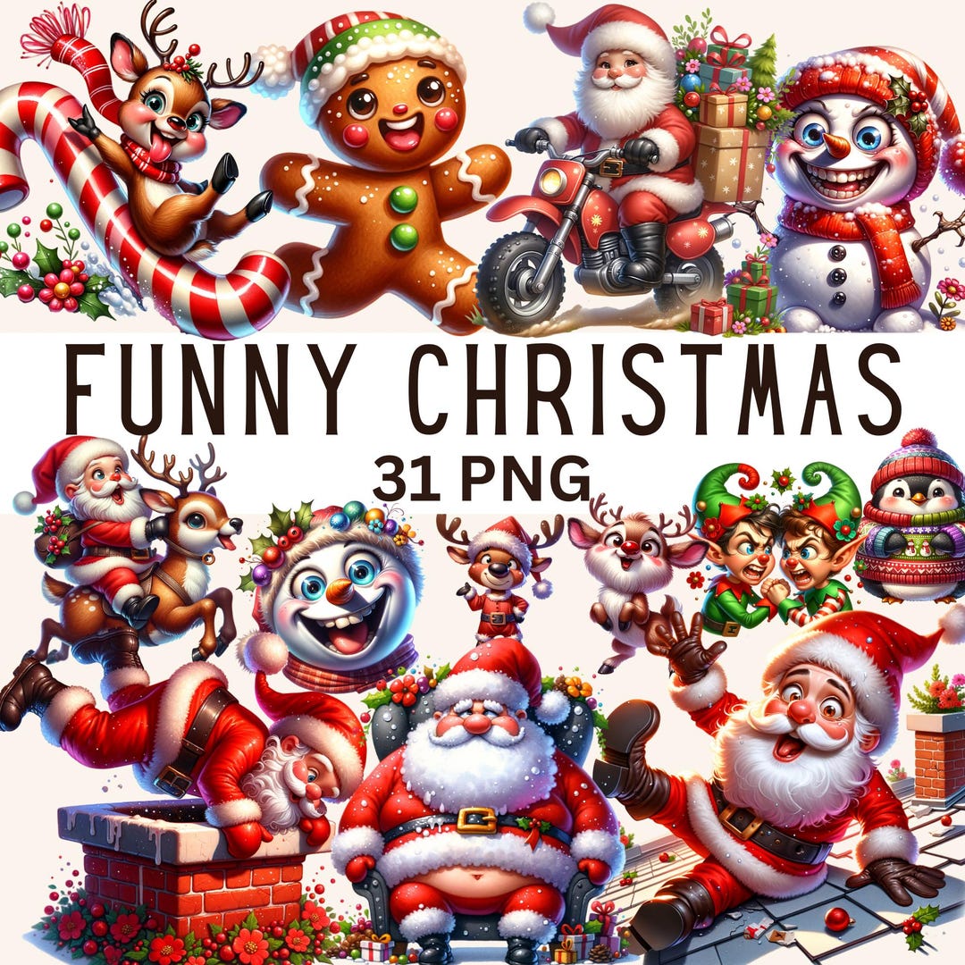 Funny Christmas Clipart Bundle Watercolor Quirky Christmas Designs ...