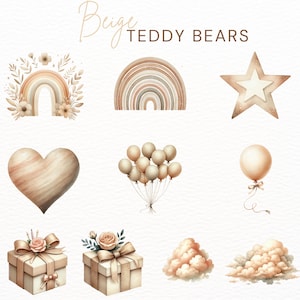 Watercolor Teddy Bear Clipart Neutral Baby Shower Clipart Beige Nursery ...