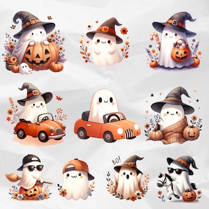 Watercolor Cute Halloween Ghost Clipart Fall Ghost PNG Pastel Halloween ...