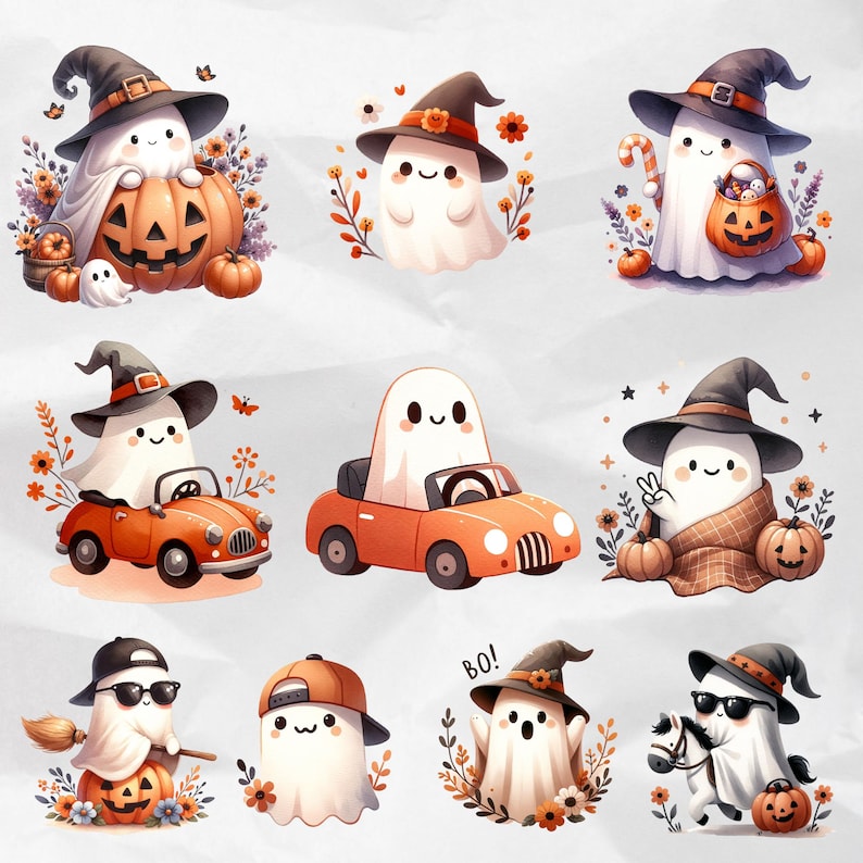 Watercolor Cute Halloween Ghost Clipart Fall Ghost PNG Pastel Halloween ...