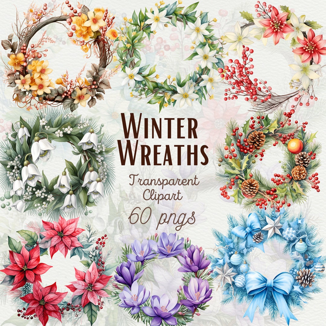 Watercolor Winter Wreath PNG Clipart Winter Clipart Christmas Floral ...