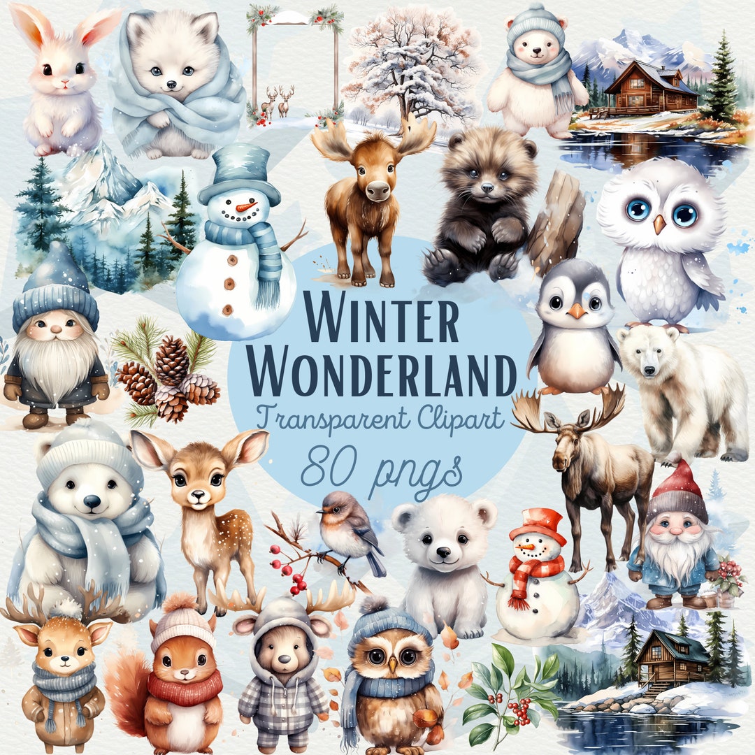 Winter Wonderland Clipart Bundle Watercolor Winter PNG Bundle Winter ...