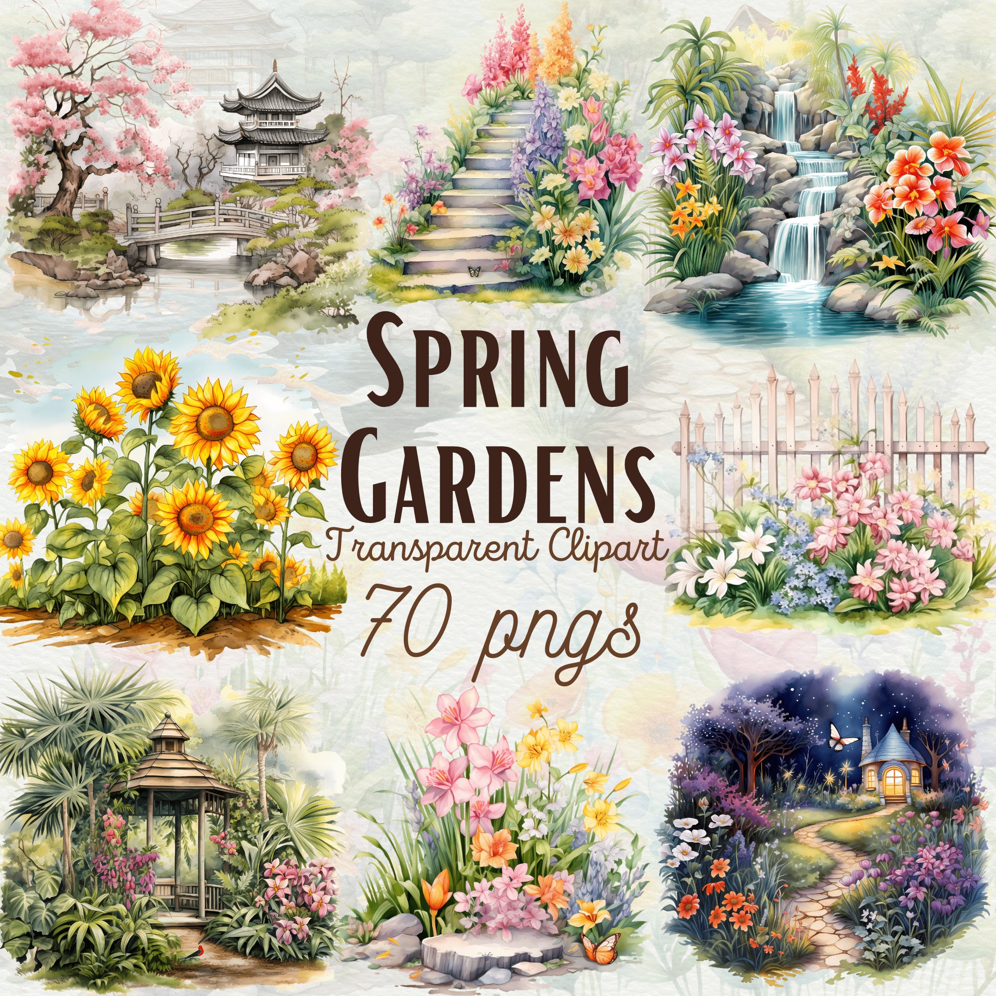 70 Watercolor Spring Gardens Clipart Spring Garden Graphics Painted ...