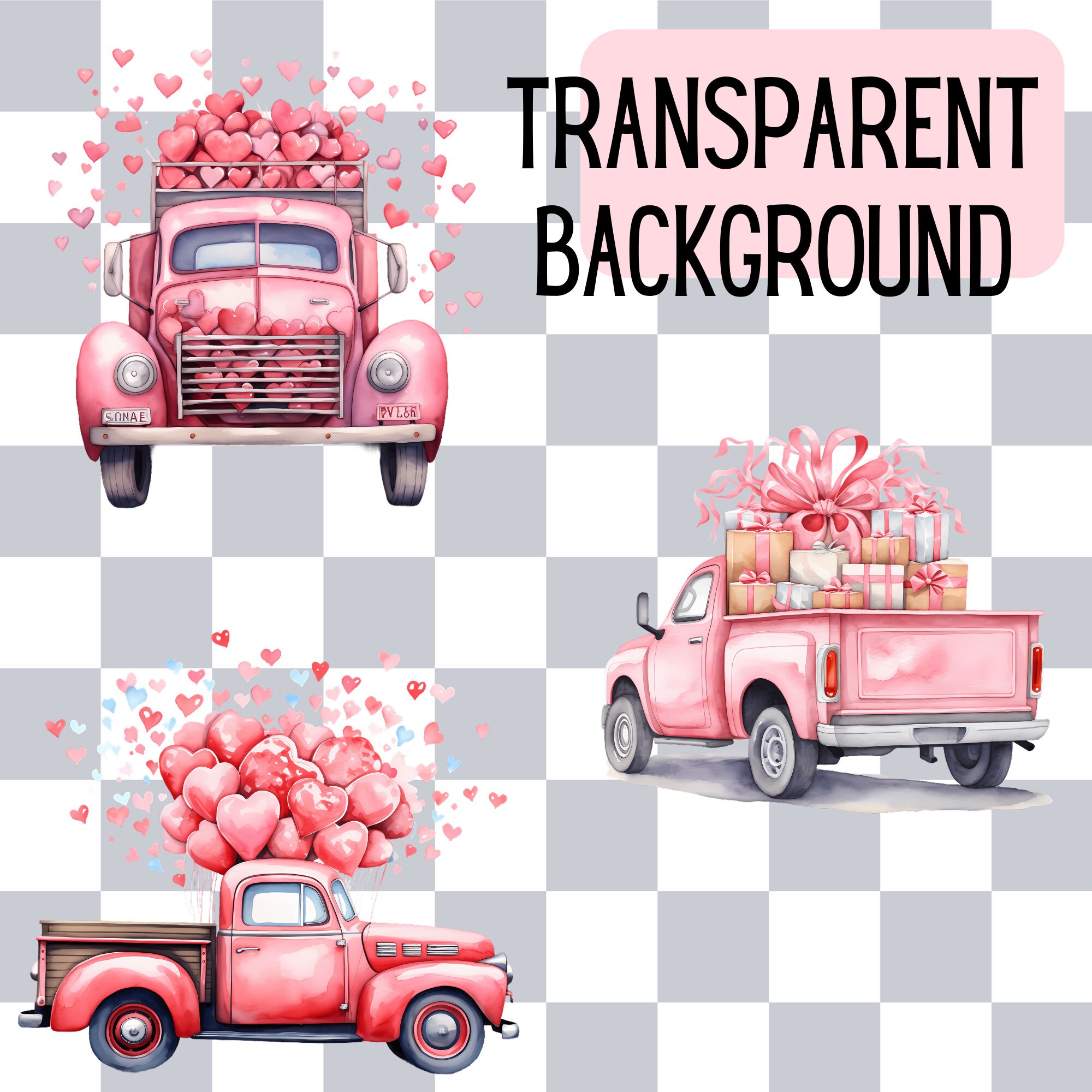 Watercolor Valentine Clipart Valentine Truck Clipart Valentines Day PNG ...