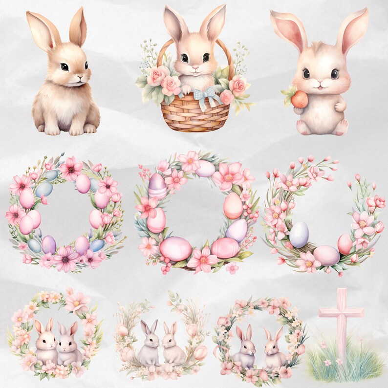 Pink Watercolor Easter Clipart Pink Easter Bunny Graphics Easter Egg ...