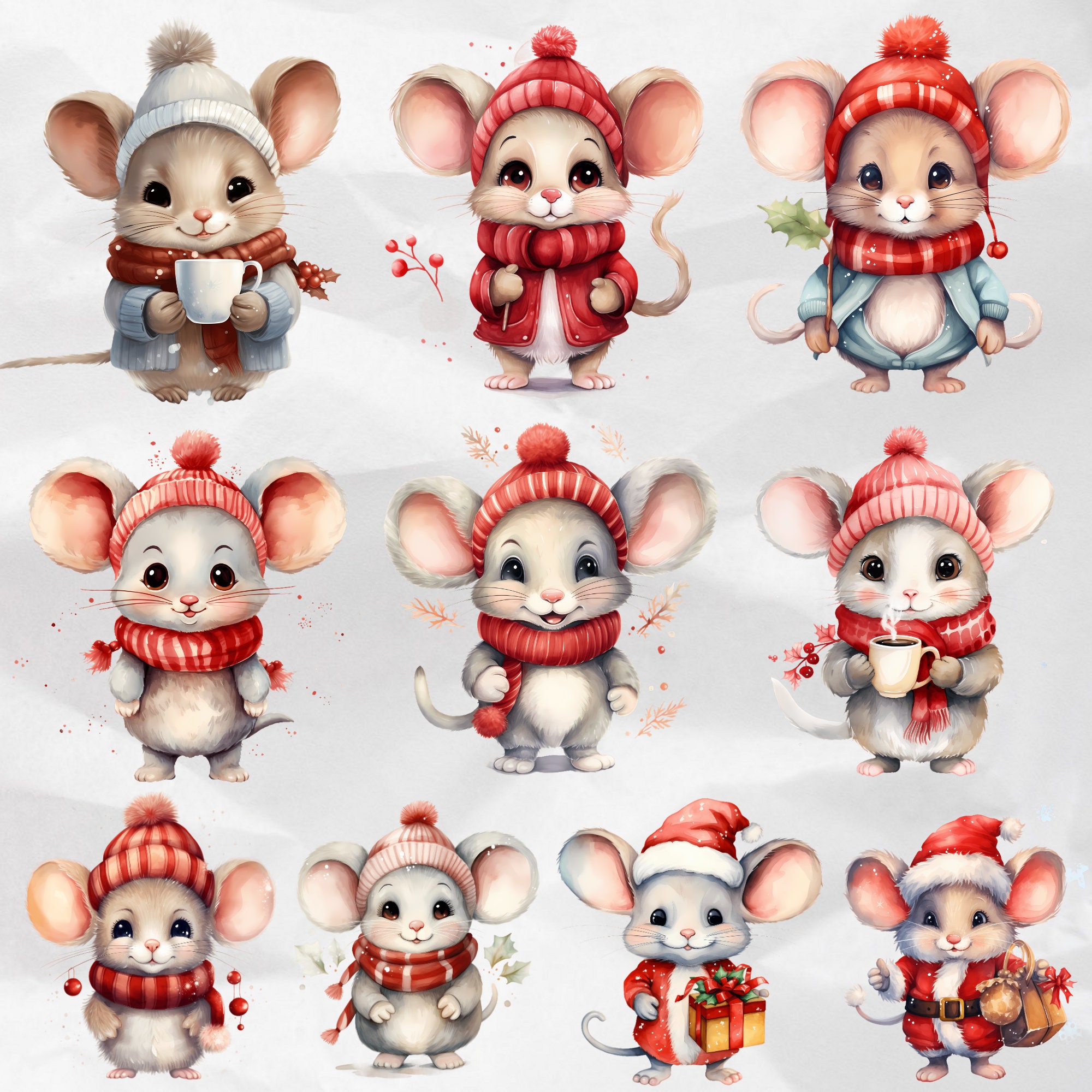 Watercolor Christmas Mouse Clipart Christmas Mice PNG Clipart Bundle ...