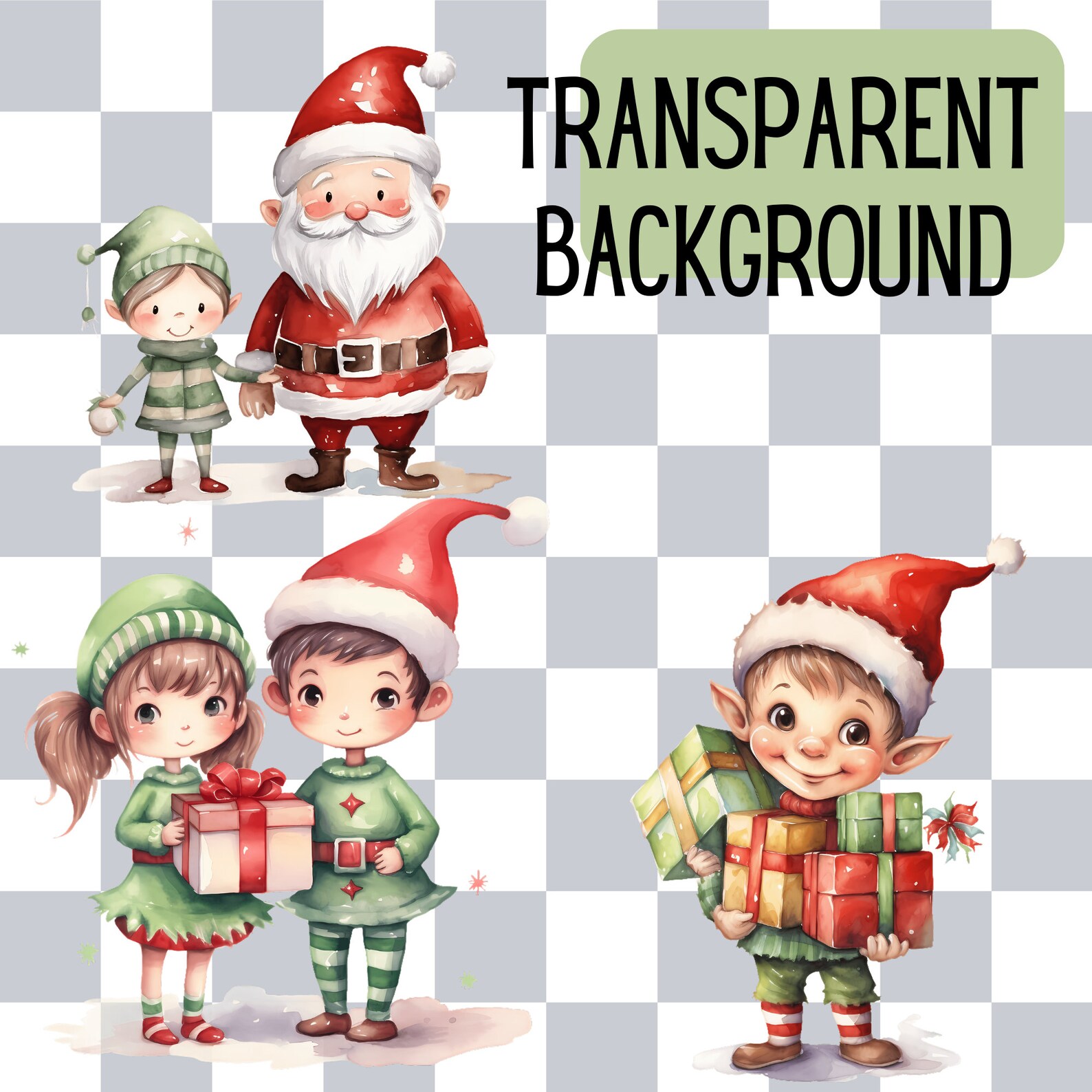 Christmas Elves Watercolor Clipart PNG Christmas Elf Clipart PNG ...