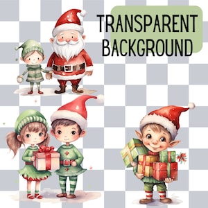 Christmas Elves Watercolor Clipart PNG - Festive Holiday Art for Crafts ...