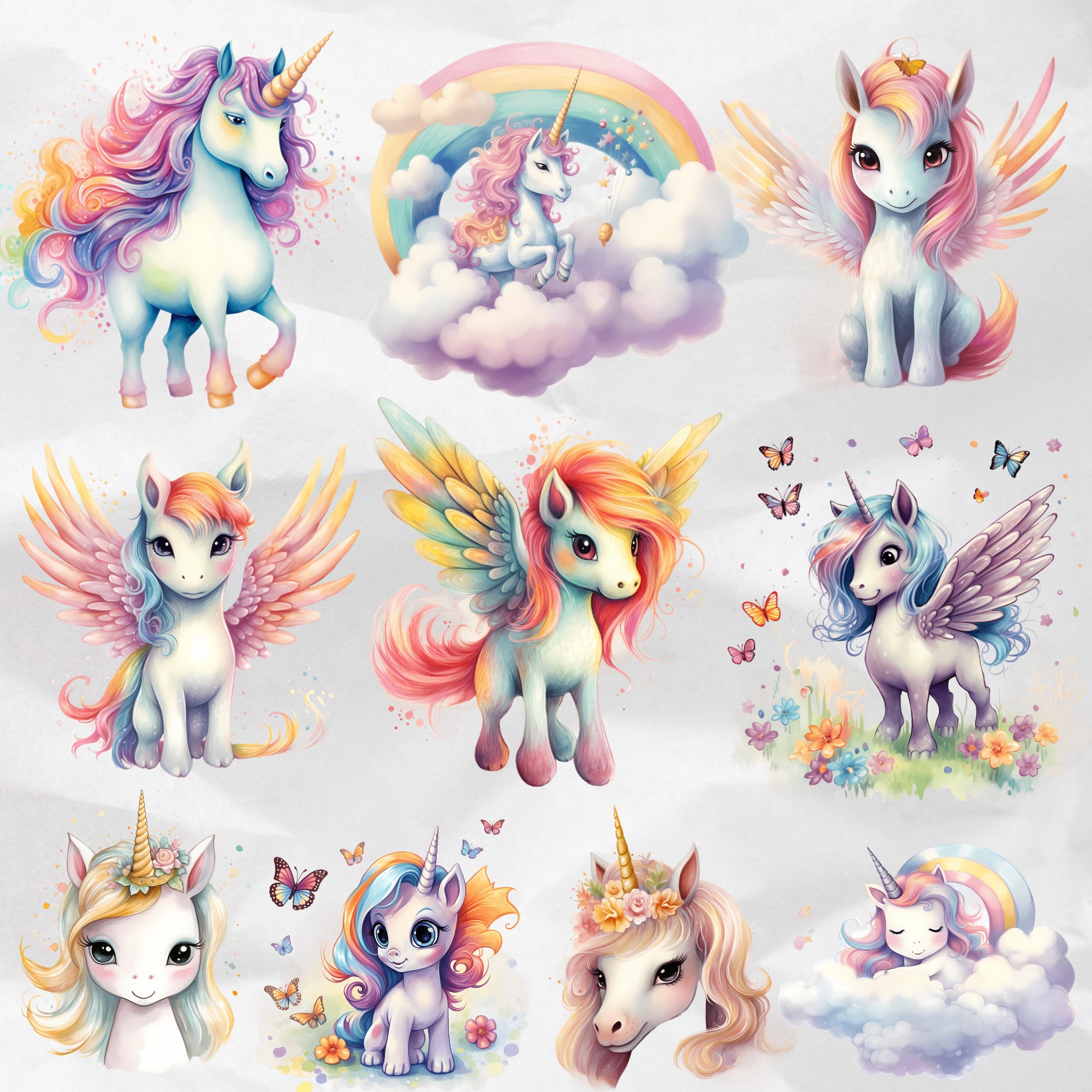 Cute Unicorn Clipart Watercolor Unicorn PNG Cute Fantasy Clipart Baby ...