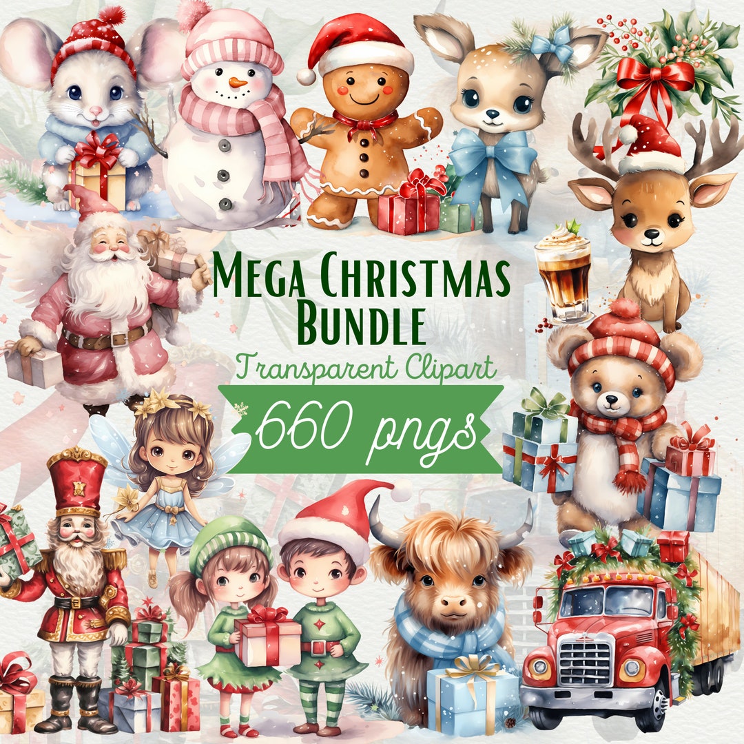Cute Watercolor Christmas Clipart Bundle Christmas Gift Clipart Winter ...