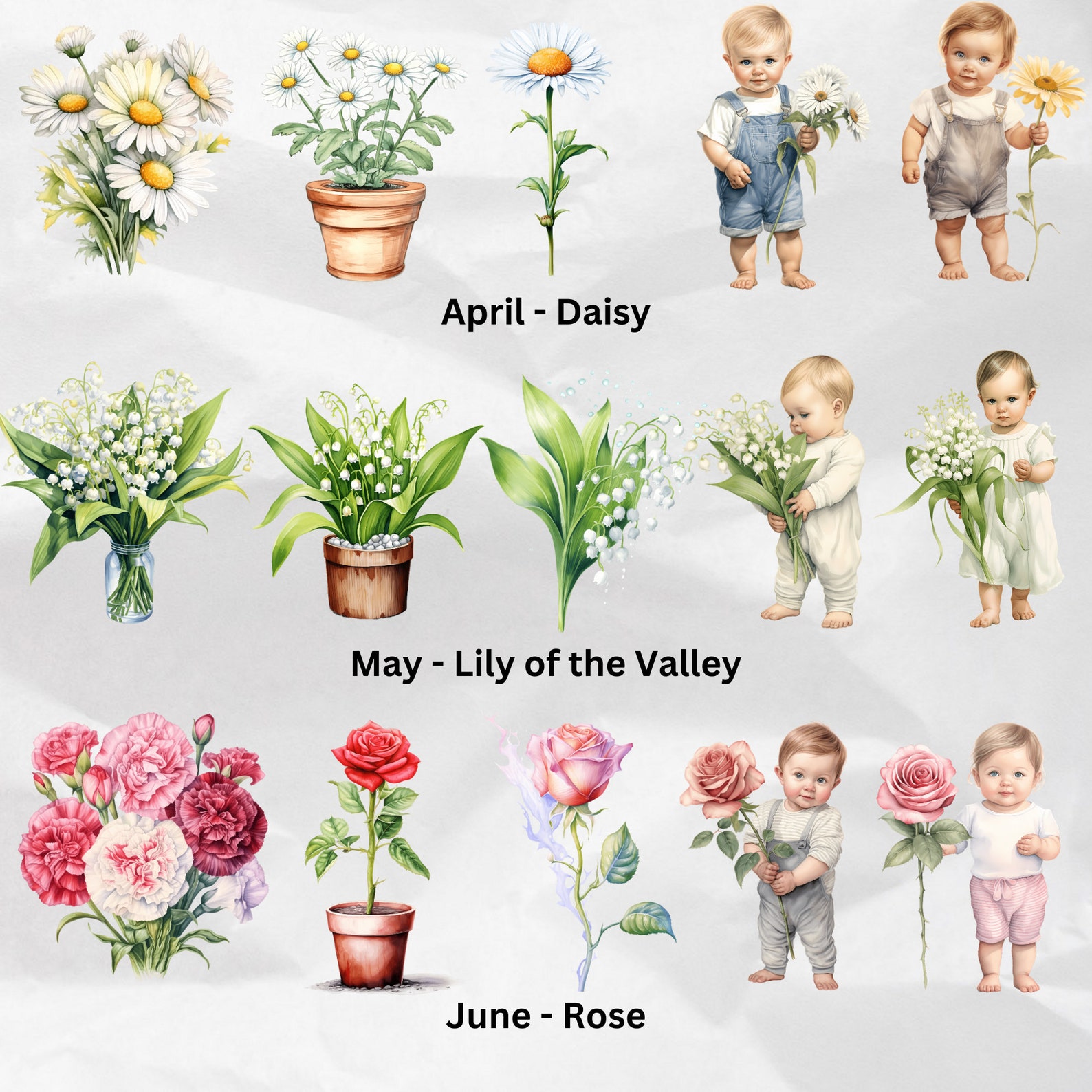 Watercolor Birth Month Flowers Clipart Birth Month Bouquet PNG Clipart ...