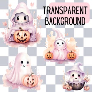 Watercolor Cute Ghost Clipart Halloween Clipart Bundle Cute Pink Ghost ...