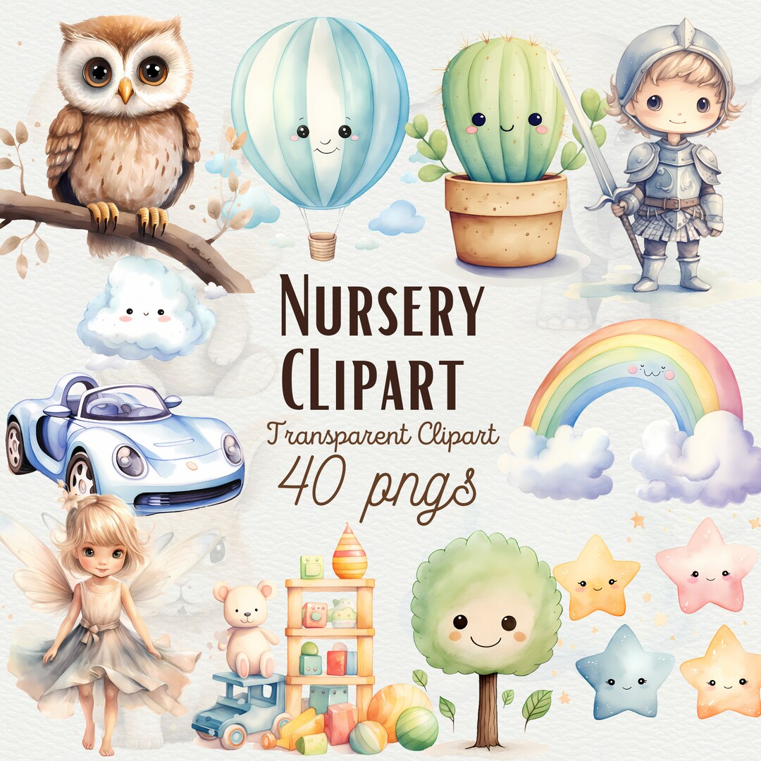 Nursery Baby Watercolor Clipart Nursery Animal Clipart Cute Baby Shower ...