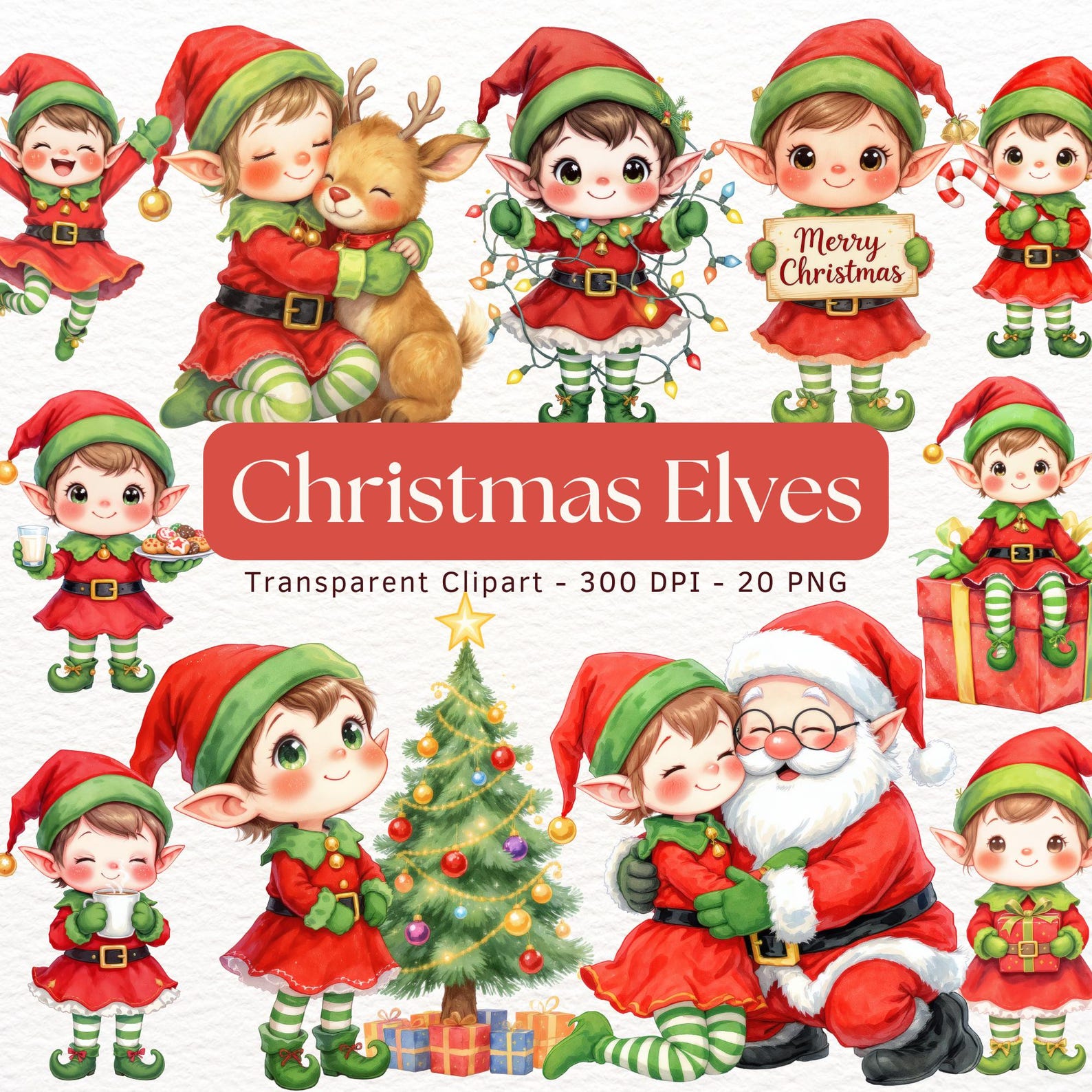 Christmas Elves Clipart Bundle - Cute Holiday Graphics for Crafts (20 ...