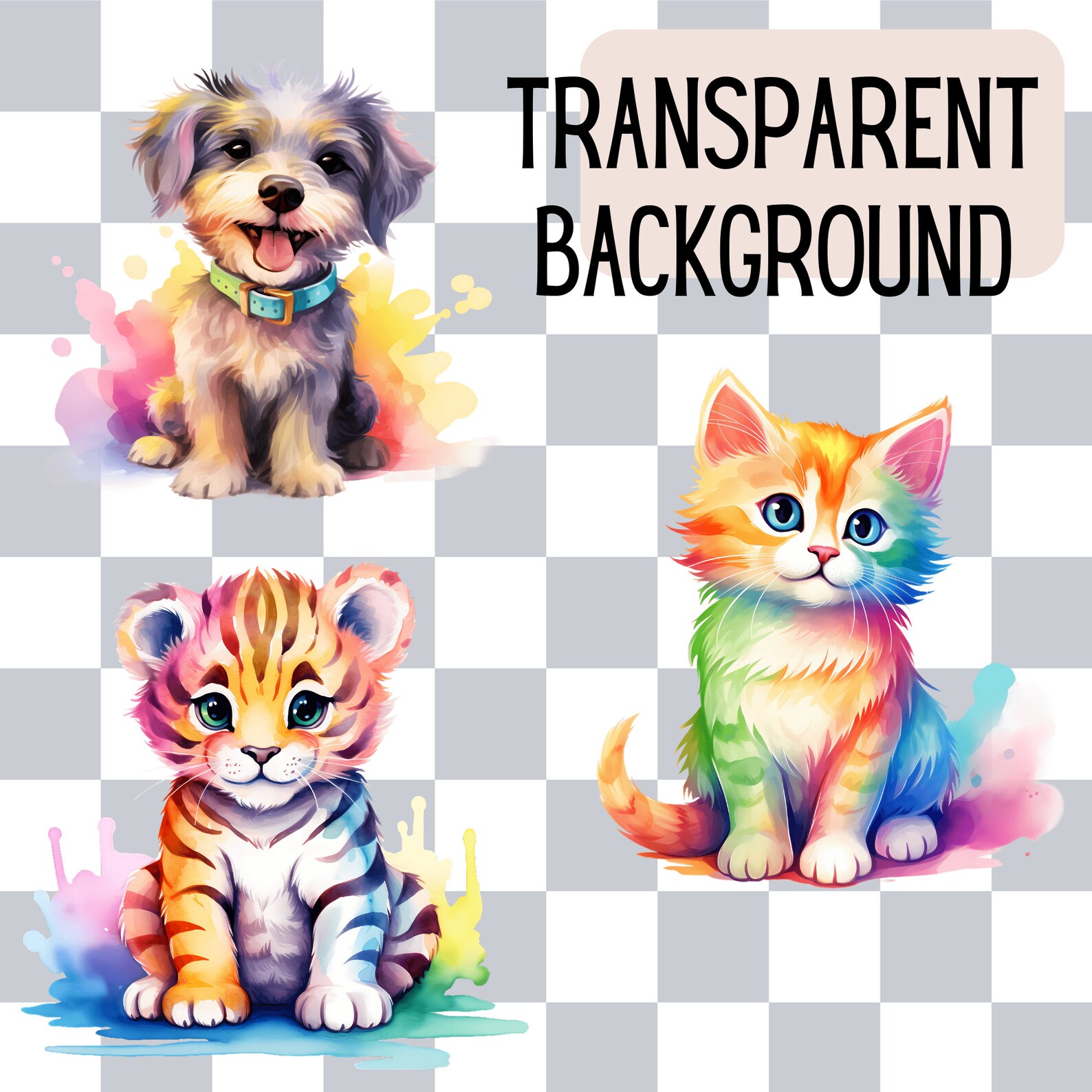 Watercolor Rainbow Animals Clipart Colorful Animals Designs Cute ...