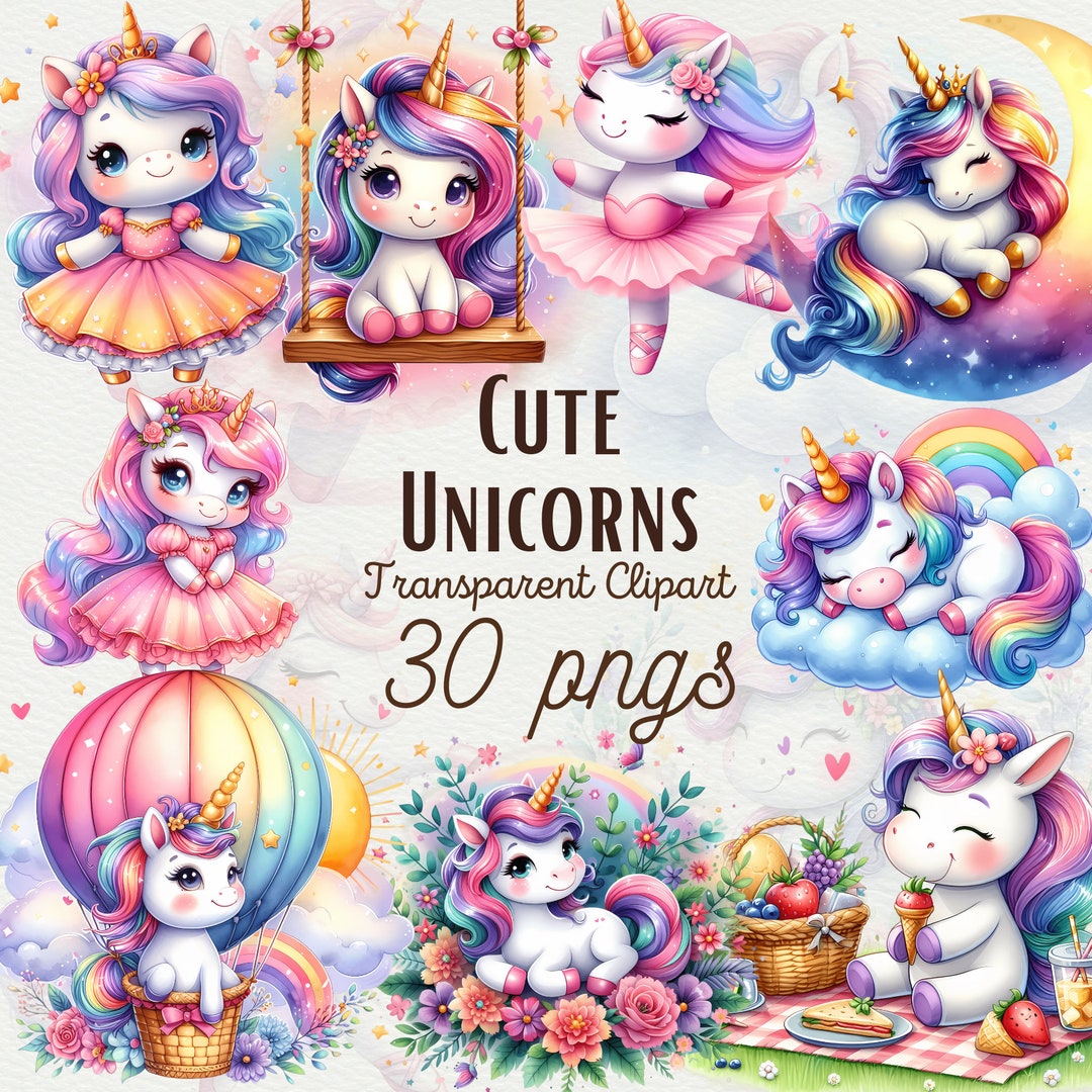 Cute Unicorn Clipart Watercolor Unicorn PNG Baby Unicorn Clipart ...