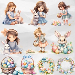 Watercolor Easter Clipart Bundle Easter Bunny Graphics Easter Eggs PNG ...
