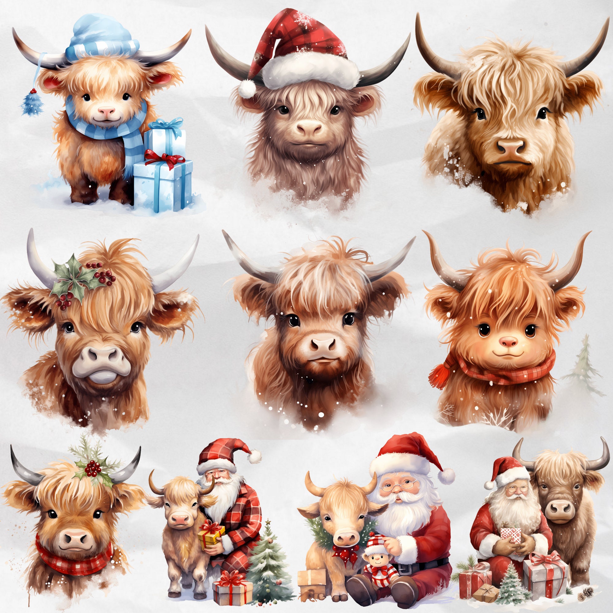 Baby Highland Cow Clipart PNG Watercolor Christmas Highland - Etsy UK