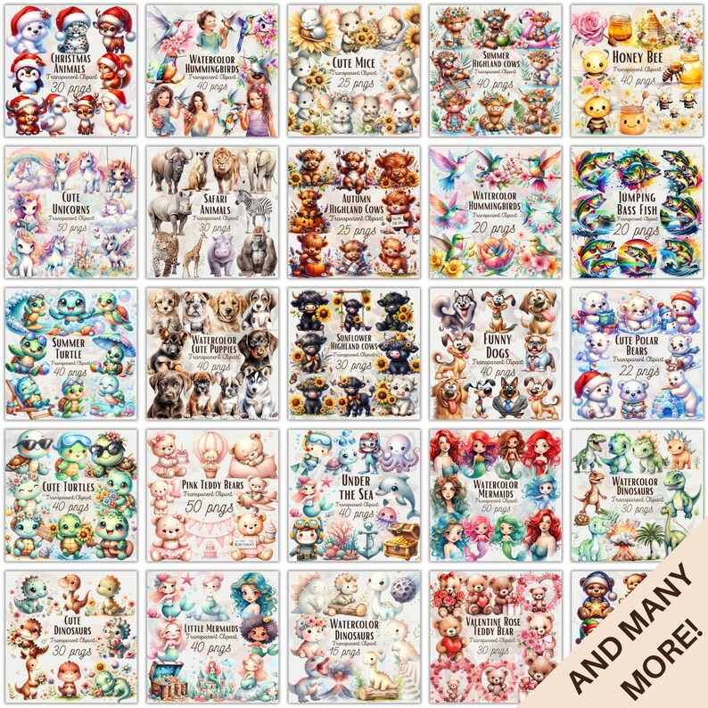 Cute Watercolor Animals Clipart Mega Bundle: Adorable Graphics for ...