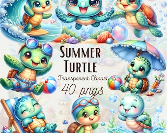 Cute Baby Turtle Clipart Watercolor Floral Turtle PNG Cute Sea Turtle ...